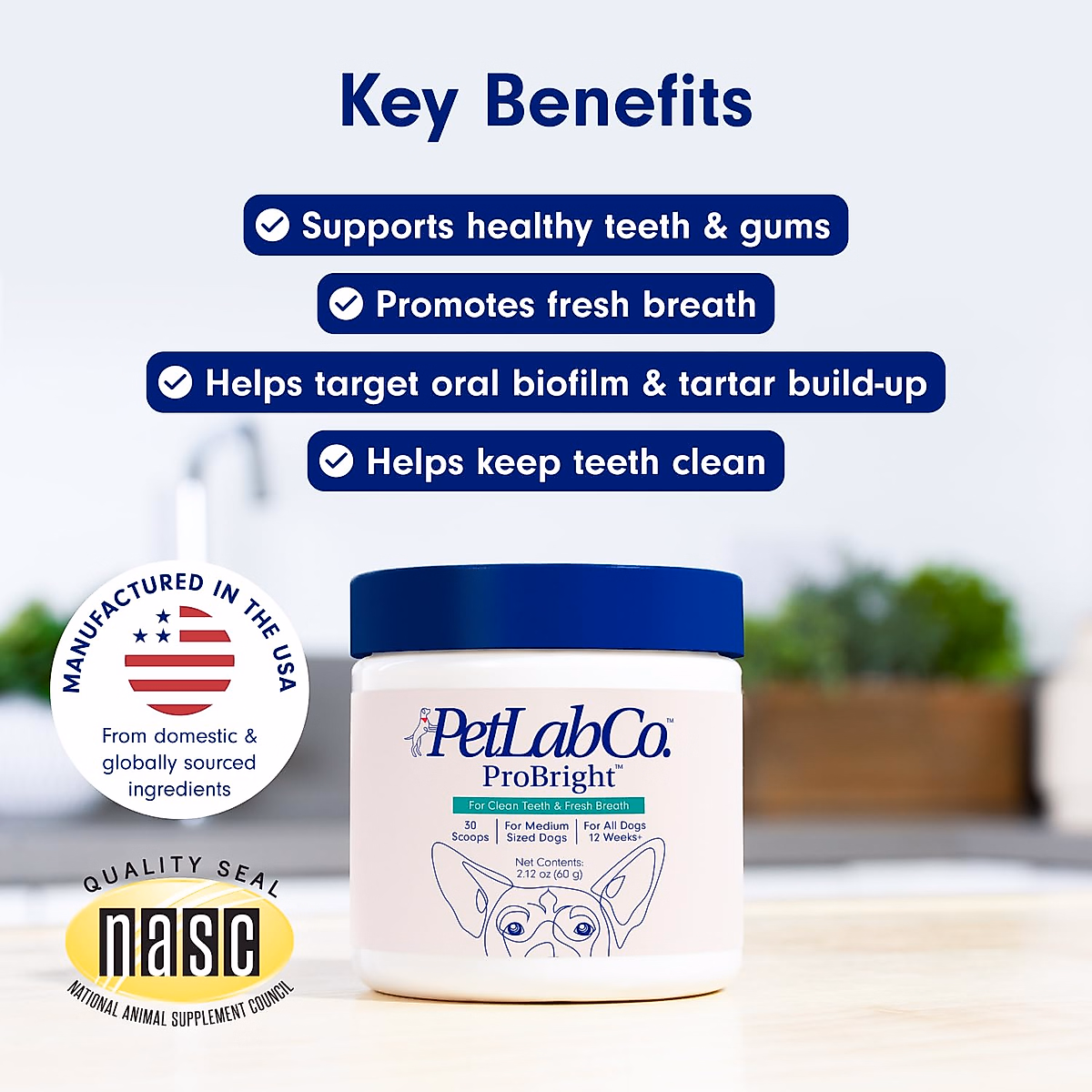 PetLab Co. ProBright Dental Powder - Dog Breath Freshener - Teeth Cleaning Made Easy – Targets Tartar & Bad Breath - Formulated for Small Dogs