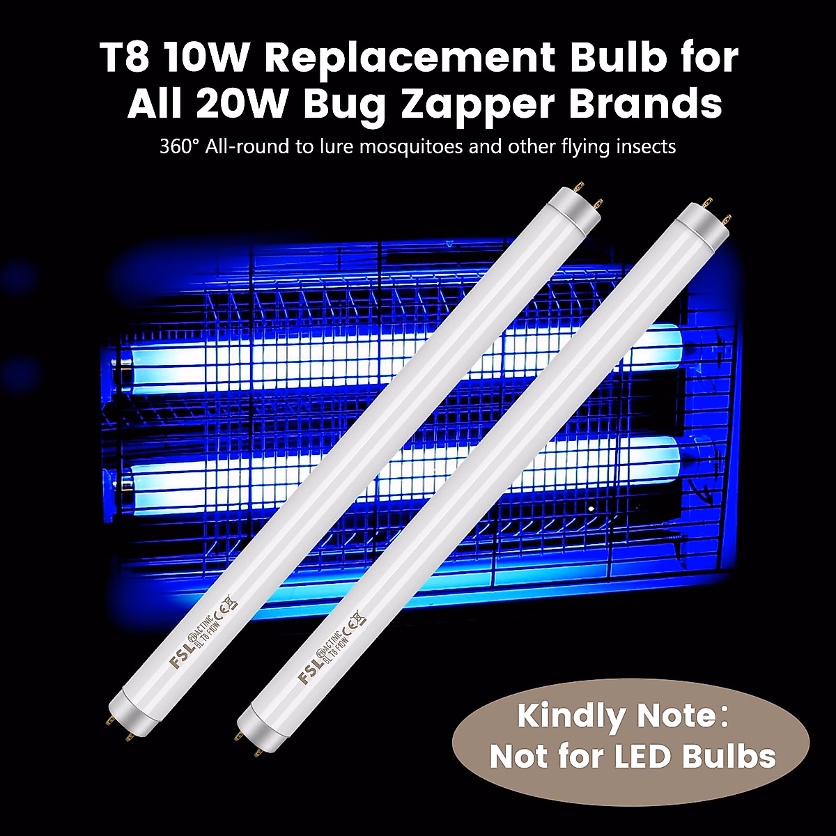 Bug Zapper Light Bulbs, Replacement Bulbs for 20W Electric Mosquito Zapper, 4 Pack 13'' 10W UV T8 Fluorescent Light Tube Replacement for 20W Indoor Outdoor Electronic Insect Pest Zapper Lamp Killer