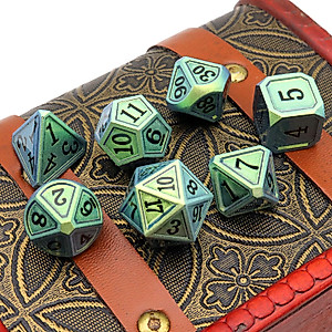 Haxtec Chameleon Metal DND Dice Set Color Changing D&D Polyhedral Dice for Dungeons and Dragons Gifts TTRPG-Light Army Green Blue Shift Black Numbers