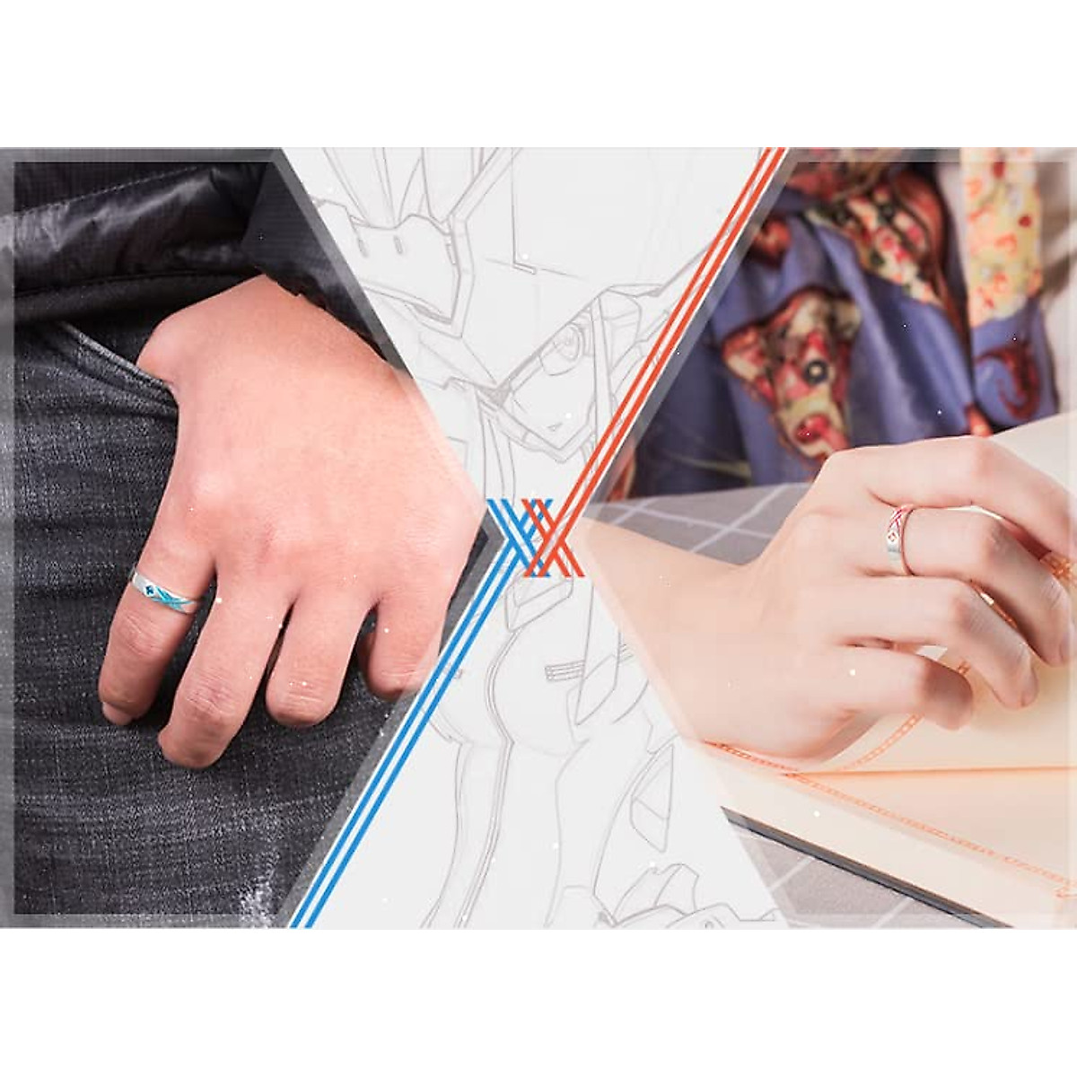 P1PSZ Darling In The Franxx Ring 002 Anime Zero Two Rings Cosplay Costume Ring Silver 925 Adjustable Jewelry (6673 (2pc))