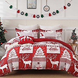 Dintszyayue Christmas Duvet Cover Set King, Festival Reindeer Pattern Comforter Cover with Zipper Closure, 3 Pieces Lightweight Patchwork Bedding Set with 2 Pillow Shams 103"×90"