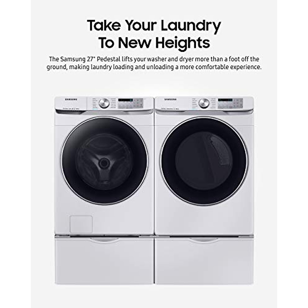 SAMSUNG 27-Inch Washer Dryer Pedestal Stand w/ Pull Out Laundry Storage Drawer, Stainless Steel, WE402NW/A3, White