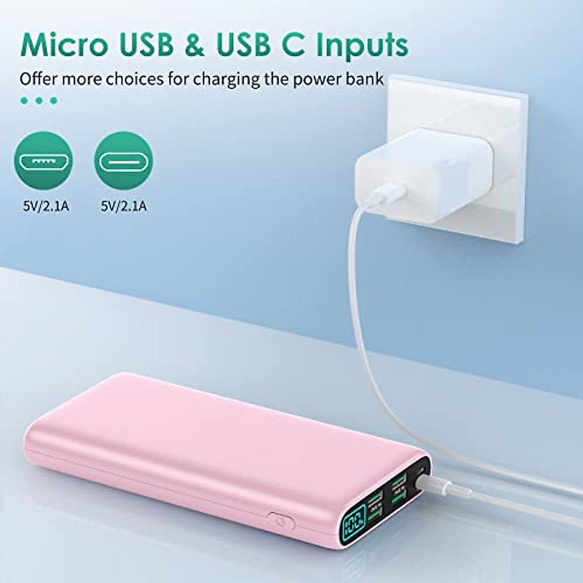 Portable Charger 38800mAh,LCD Display Power Bank,4 USB Outputs Battery Pack Backup, Dual Input USB-C in&out Phone Charging Compatible with iPhone 15/14/13 Pro Max/12,Android Samsung Galaxy/Pixel-Pink