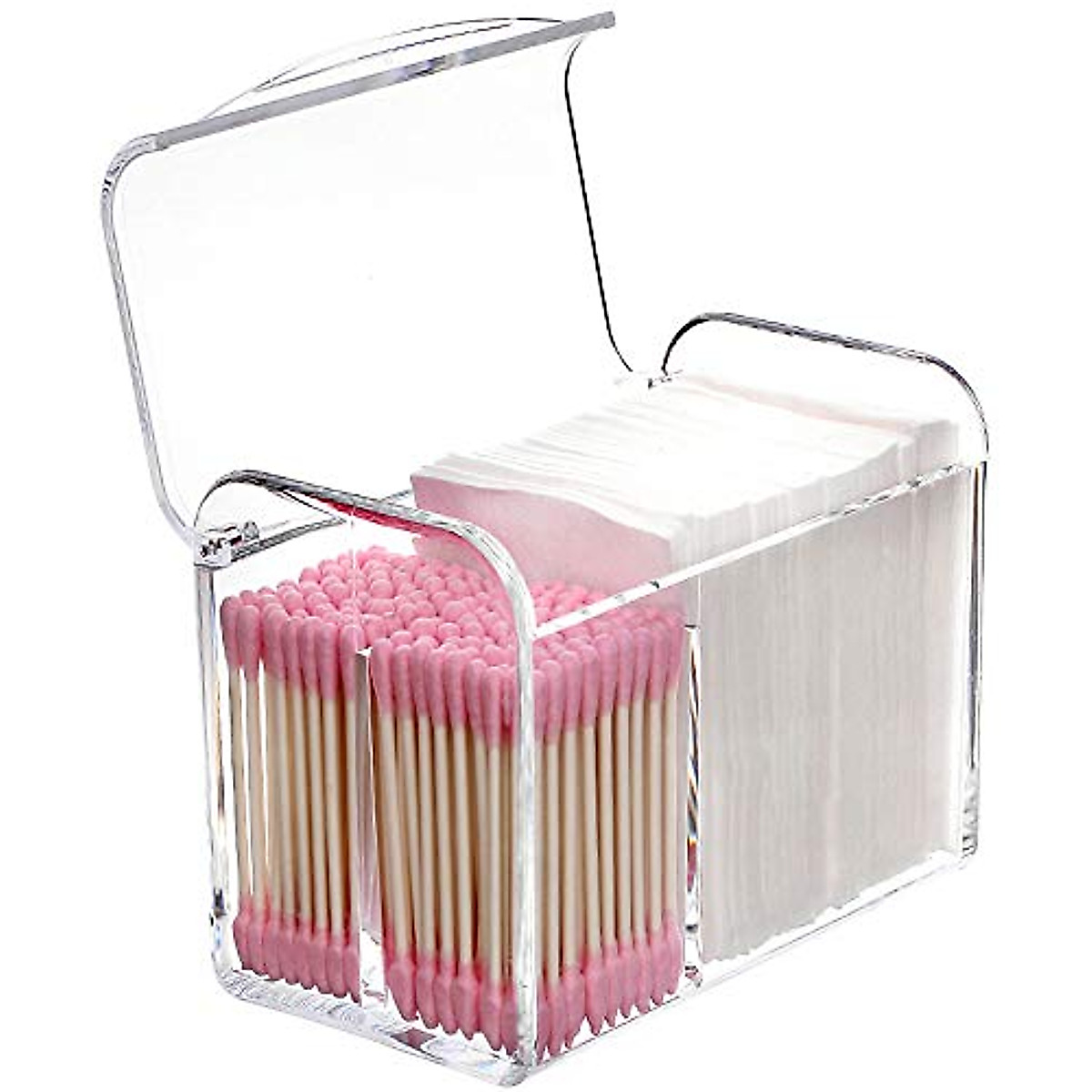 Sooyee Qtip Holder Dispenser for Cotton Ball, Cotton Swab, Cotton Round Pads, Floss,3 Compartment Plastic Apothecary Jars,Bathroom Organization and Storage,Vanity Organizers and Storage,Clear