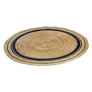 Vipanth Jute Rug Beige with Black Line Hand Braided Natural Jute Round Area Rug for Home Decor (8 Feet Round)
