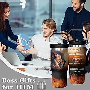 Wuepncah 30 Oz Boss Tumbler with Handle and Straw, Office Gifts Ideas for Bosses Day Cups, Stainless Steel Boss Mug Gift for Men in Bosses Day, Fathers Day, Birthday