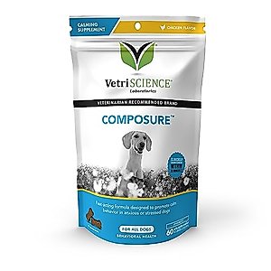 VETRISCIENCE Composure Calming Treats for Dogs Dealing with Anxiety, Separation Stress, Noise, Thunder and Barking - Yummy Flavored Chews Pets Love