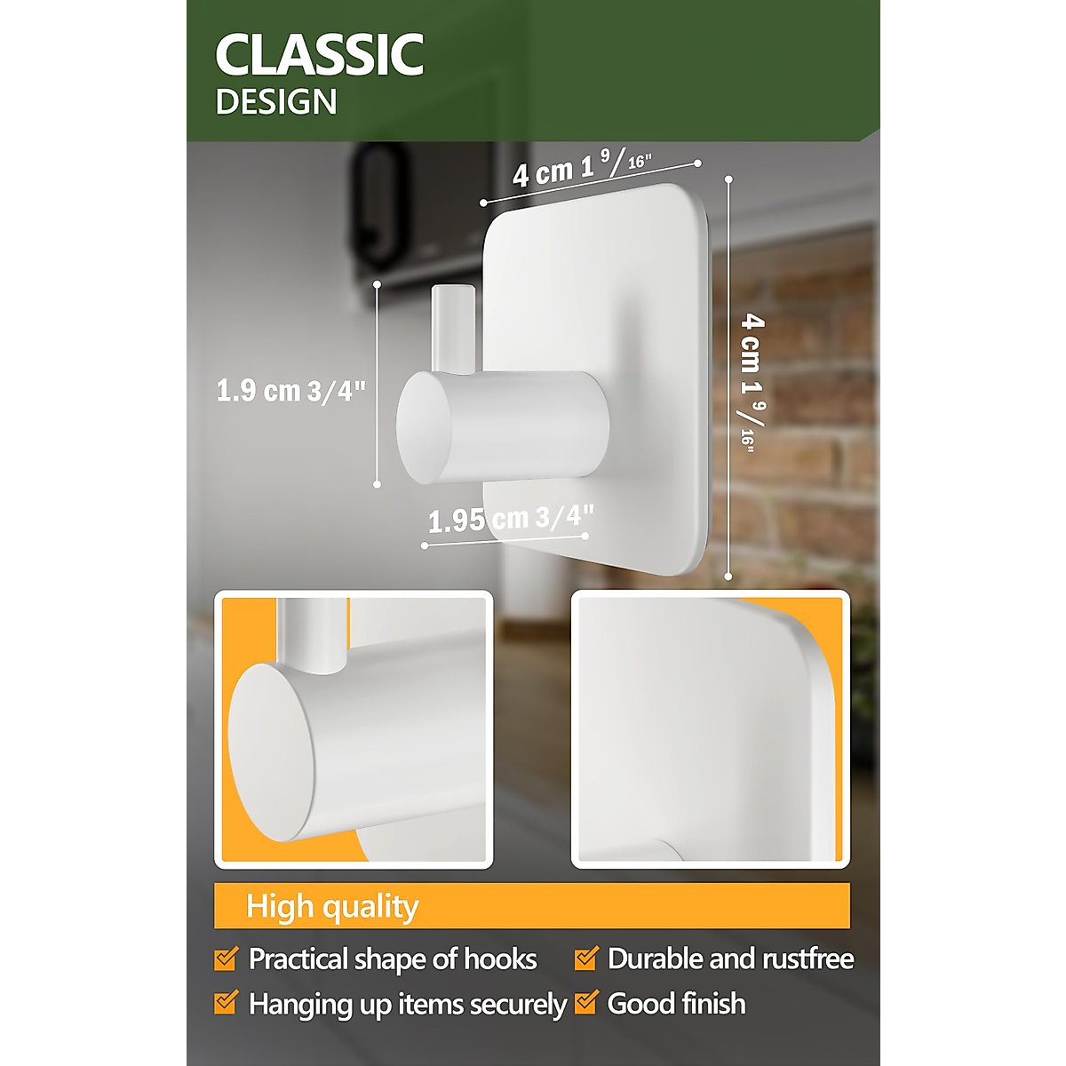 4smile Towel Hooks for bathrooms, Set of 6 - White Adhesive Hooks, Durable Adhesive Wall Hooks - Strong Adhesive Towel Hooks, Stick on Hooks