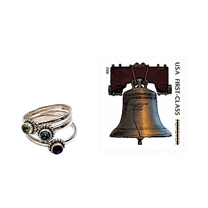 NOVICA Artisan Handmade Multigemstone Stacking Rings Sterling Silver Set of 3 Amethyst Blue Topaz Peridot Green Purple Multicolor Indonesia Modern Birthstone [crownbezel 0.2 in H x 0.2 in Diam. Band ]