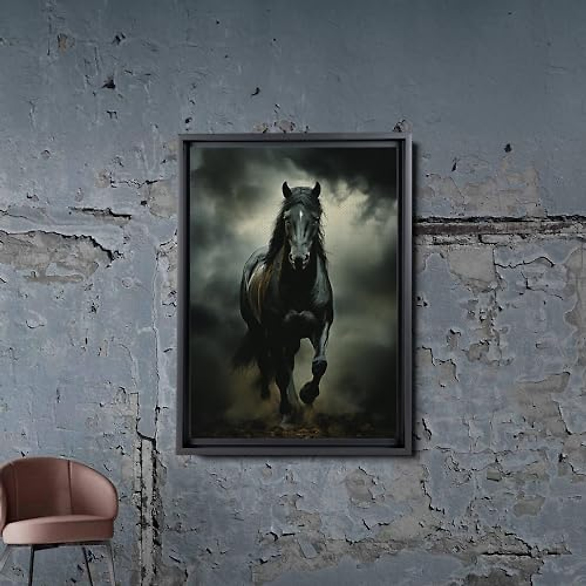 Majestic Black Stallion Galloping In The Clouds, Black Horse On Salt Flats, Canvas Print, Black Horse Print, Black Horse Wall Art, Canvas Prints, Art Print