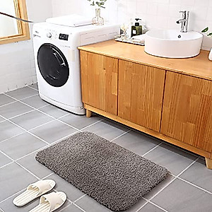 EGYPHY Bathroom Rugs Shaggy Bath Mat, Soft and Absorbent Carpet, Non-Slip Mats Can be Used for Shower, Bathtub, Kitchen, Machine Washable Rug Pad, Plush Microfiber Bath Rugs 17x24 Inches Gray