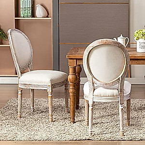 COLAMY French Country Dining Chairs Set of 2, Upholstered Farmhouse Dining Room Chairs with Round Back, Solid Wood Legs, Accent Side Chairs for Kitchen/Living Room/Bedroom- Classic Beige