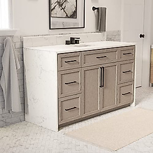 Kitchen Bath Collection Palisade 60-inch Single Bathroom Vanity (Engineered Marble/Gray Oak): Includes Gray Oak Cabinet with Engineered Marble Waterfall Countertop and White Ceramic Sink
