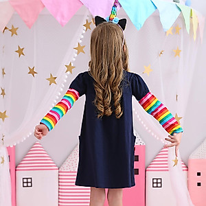 VIKITA Little Girls Dresses Winter Girl Clothes Long Sleeve Navy Dress Xmas Gift for Kids 2-8 Years LH5805, 6T