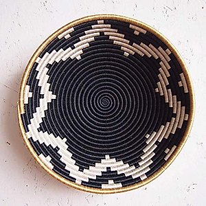 16" X-Large African Basket- Chwele/Rwanda Basket/Woven Bowl/Sisal & Sweetgrass Basket/Black, White, Tan
