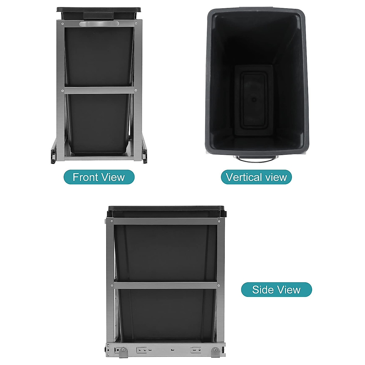 ONG Undermount trash bin pull out trash can under cabinet,Sliding Pull-Out Kitchen under Mount Waste Containers, Trash Bins Recycling Garbage Can, Heavy-Duty Steel Frame, 32-Quart Kitchen Cabinet Organizer, with Soft-Close Slides, Waste Basket Included