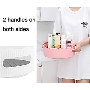 Goeielewe Lazy Susan Organizer Plastic Turntable Round Rotating Storage Organizer Tray with Handle for Kitchen Cabinets, Pantry, Countertops, Bathroom Vanity (Pink, Small: 9.5-Inch)