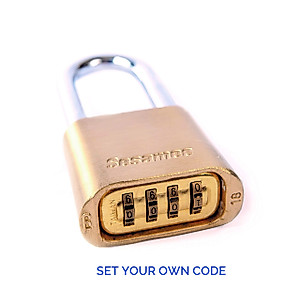 Sesamee K436 4 Dial Bottom Resettable Combination Brass Padlock with 1-Inch Hardened Steel Shackle and 10000 Potential Combinations