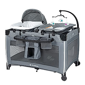 Fijinhom Baby Nursery Center Changing Table 3 in 1 Portable Crib Bedside Playard Foldable with Bassinet Diaper Table Toys Indoor