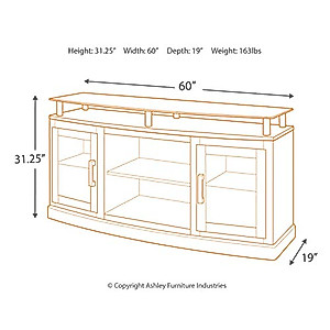 Signature Design by Ashley Chanceen Traditional TV Stand Fits TVs up to 58", Raised Glass Top, Adjustable Shelf and 2 Cabinets For Storage, Dark Brown
