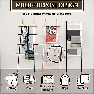 INNOKA Freestanding Towel Ladder Rack, Household Use, Space Saving, No-Scratch Wood, Black