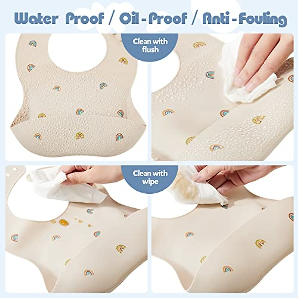 JaGely 6 Pcs Baby Silicone Bibs Soft Adjustable Fit Baby Bibs Waterproof Feeding Silicone Bibs with Food Catcher Pocket for Toddlers Girls Boys