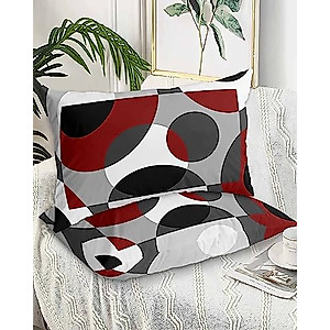 Edwiinsa Red Black Grey Pillow Covers King Standard Set of 2 Bed Pillow, Modern Geometric Abstract Art Aesthetics Plush Soft Comfort for Hair/Skin Cooling Pillowcases with Envelop Closure 20''x36''