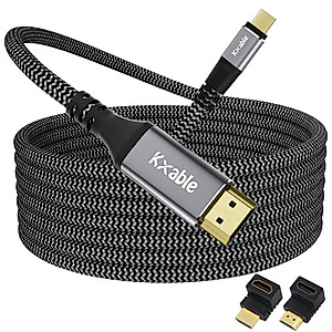 USB C to HDMI Cable 20 FT, 4K Type-C to HDMI Braided Cord, [Thunderbolt 3/4 Compatible], for iPhone 15 Series, MacBook Pro/Air, iPad Pro, Galaxy S23, Note 20, Surface, Dell, HP, with 2 HDMI Adapters