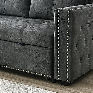 Morden Fort Sectional Sleeper Sofa with Pull Out Bed Storage, Queen Size 91 inches Sofa Bed, L-Shape Sectional Couch with Comfy Chaise Seat Sectional Sleeper Couch for Living Room, Black