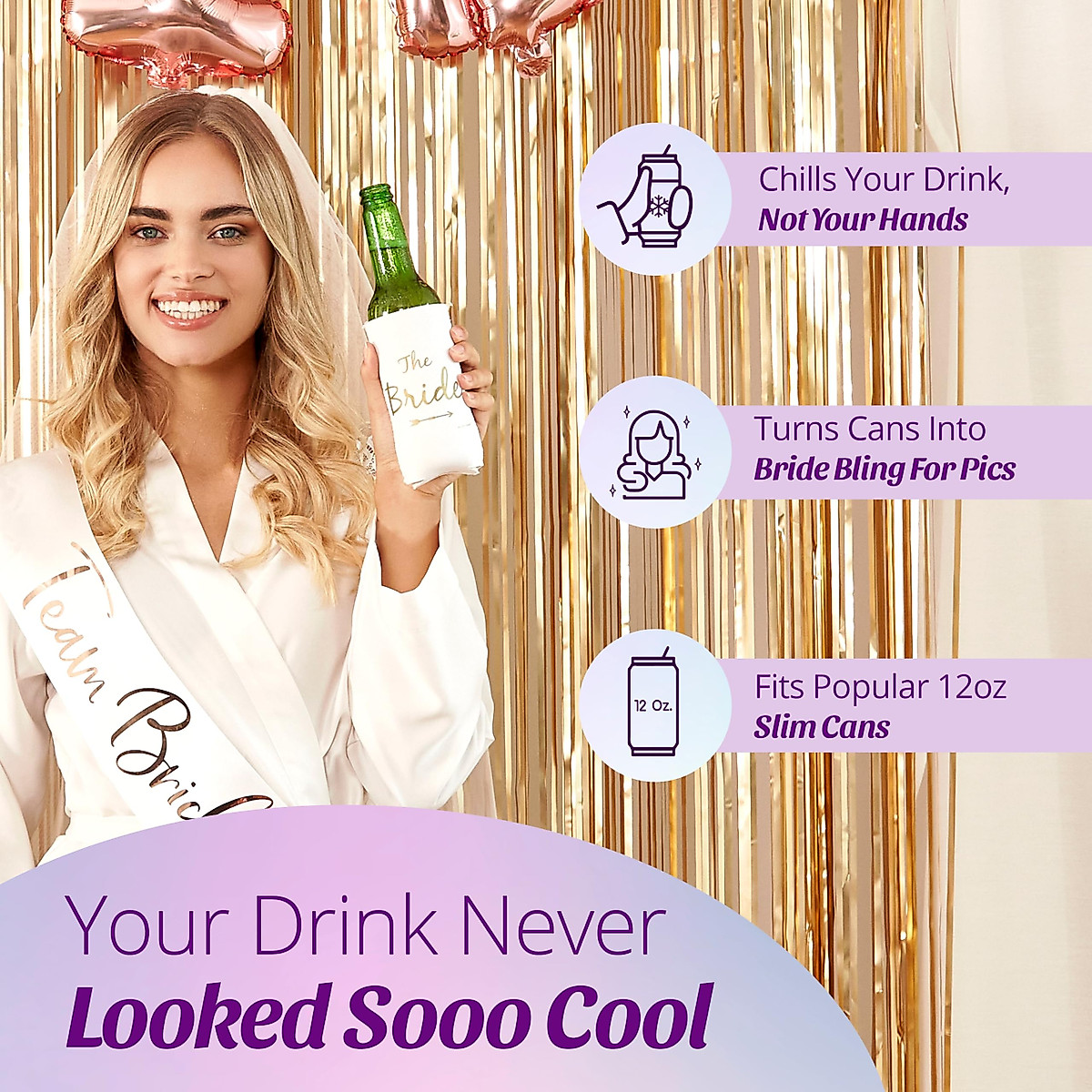 Bride Tribe Bachelorette Party Premium Skinny Can Sleeves - Insulated Neoprene Drink Holders, Fit Slim Spiked Hard Seltzer Beer Cans for Decorations, Supplies, Favors (Pink)