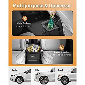 HOTOR Trash Can with Lid and Storage Pockets, 100% Leak-Proof Organizer, Waterproof Garbage Can, Multipurpose Trash Bin for Car - Black