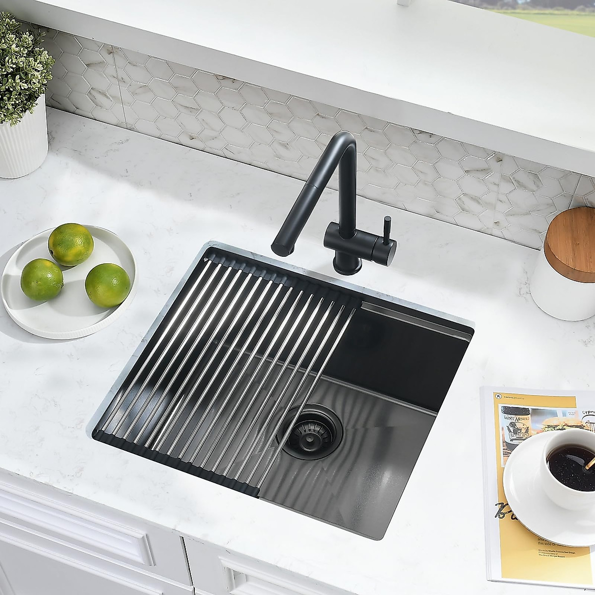 SOMRXO 20x18 Inch Undermount Workstation Bar Sink - 16-Gauge Gunmetal Black Stainless Steel, Single Bowl Compact Design for Outdoor, RV & Small Kitchens