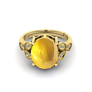 LMDPRAJAPATIS 5.25 Carat Natural Yellow Sapphire Birthstone Gold Ring For Women