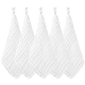 Baby Muslin Soft White Small Washcloths for Newborn Essentials Must Haves Muslin Wash Absorbent Burp Cloths Registry for Your Baby Boy Face Towel And Bath Washcloth Koo-dib 30 Pack Set + Wash Mesh Bag