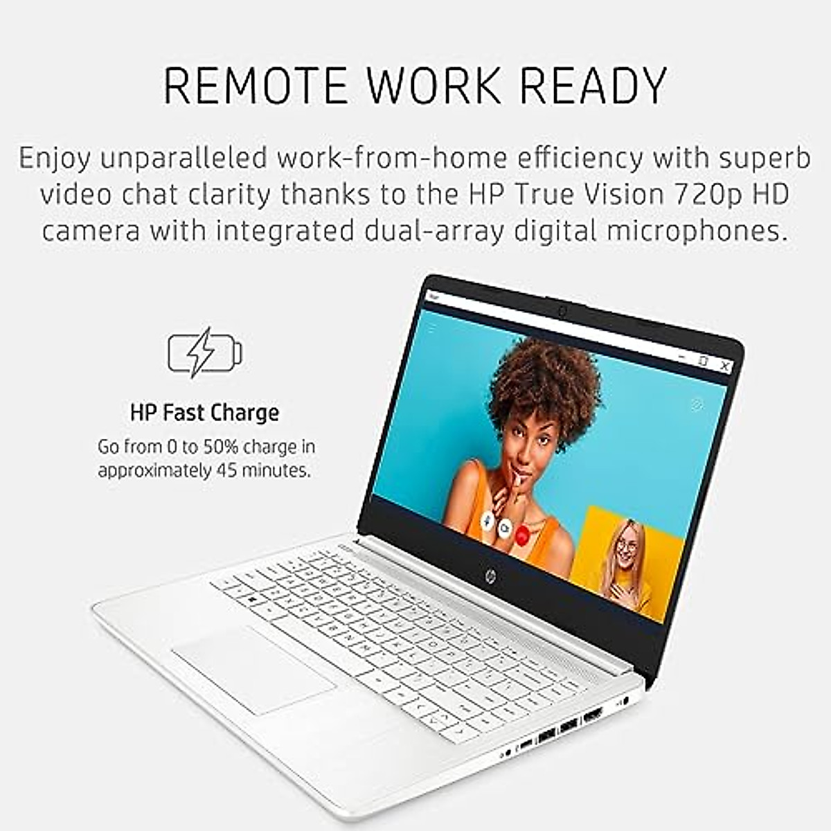 HP Stream Laptop, 14" HD Display, Intel Celeron N4120 Processor, 16GB Memory, 320GB Storage (64GB eMMC + 256GB Card), 1-Year Office 365, Webcam, HDMI, Wi-Fi, USB-C, Windows 11 Home, White, JVQ MP