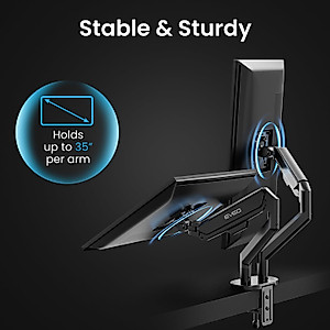 EVEO Premium Dual Monitor Stand 10-32”,Dual Monitor Mount VESA Bracket, Adjustable Height Gas Spring Monitor Stand for Desk Screen - Full Motion Dual Monitor Arm-Computer Monitor Stand for 2 Monitors