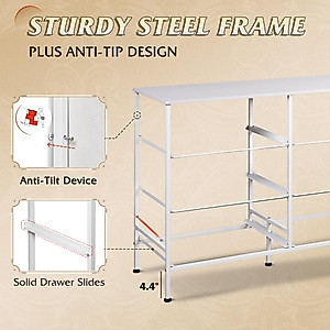 WLIVE Wide Dresser with 6 Drawers, TV Stand for 50" TV, Entertainment Center with Metal Frame, Wooden Top, Fabric Storage Dresser for Bedroom, Hallway, Entryway, White