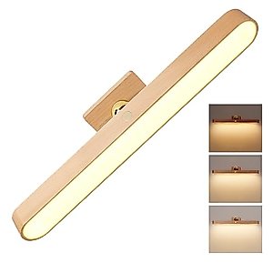 LANDGOO Vanity Lights, Wooden 360° Magnetic Rotatable, USB Rechargeable, Battery Operated, Dimmable LED Lighting Bar for Makeup Mirror, Bedroom, Bathroom, Household (Brown, 1PC)
