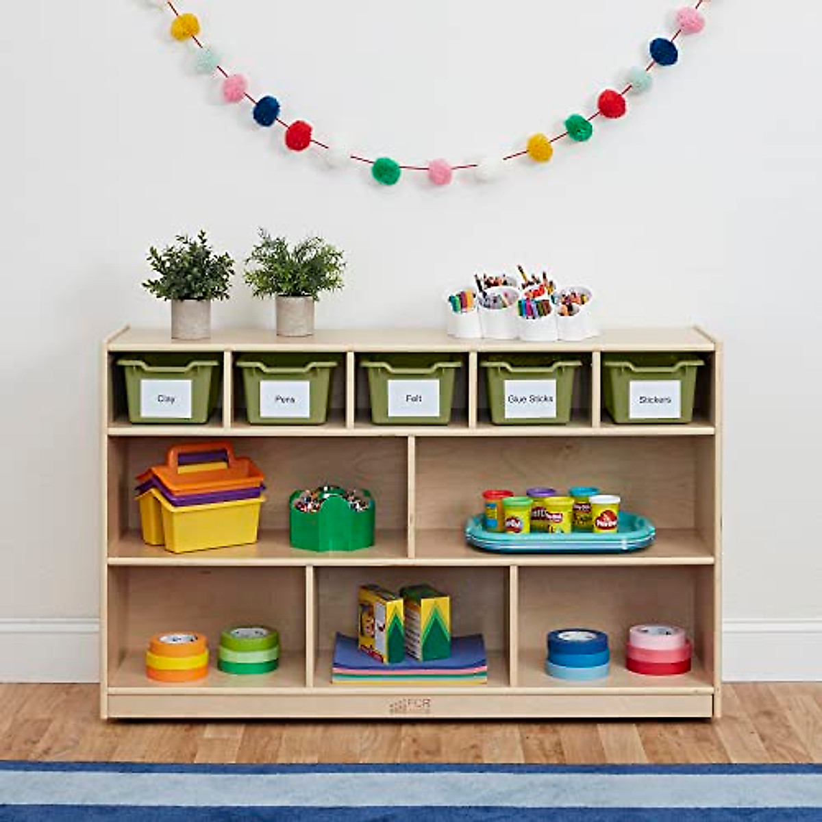 ECR4Kids Scoop Front Storage Bin, Multipurpose Organization, Fern Green, 5-Piece