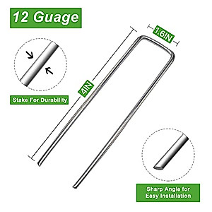 Zevlux Landscape Staples 4 Inch 50Pcs 12 Gauge Garden Stakes, Heavy Duty Galvanized Garden Staple for Fences, Lawns, Weed Barriers, and Landscape Fabrics, Netting, Irrigation Hose, Floor Mats (4inch)
