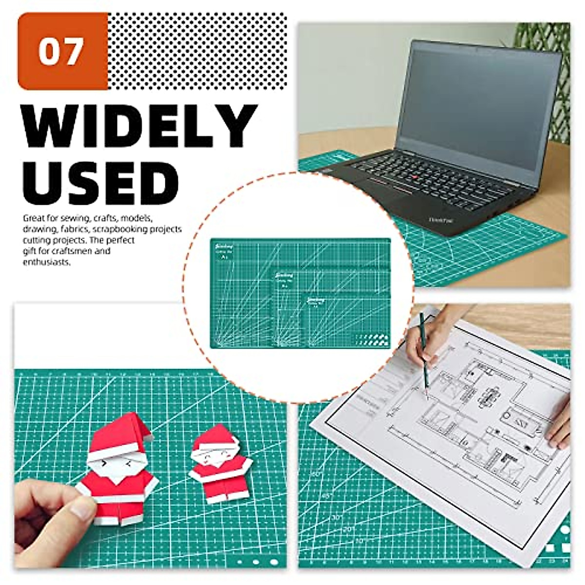 Tanstic 9Pcs A3 A4 A5 Self Healing Sewing Mat with Precision Carving Craft Knife and Blades, Craft Cutting Board Cutting Mat Double Sided Quilting Crafts Mat Table Protector Cut Mat (Green)