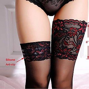 20D Sheer Lace Thigh Thigh Stocking For Women Garter Belt Cuban High Heel Backseam Panthhose Tall Black Silicone Stay-Ups