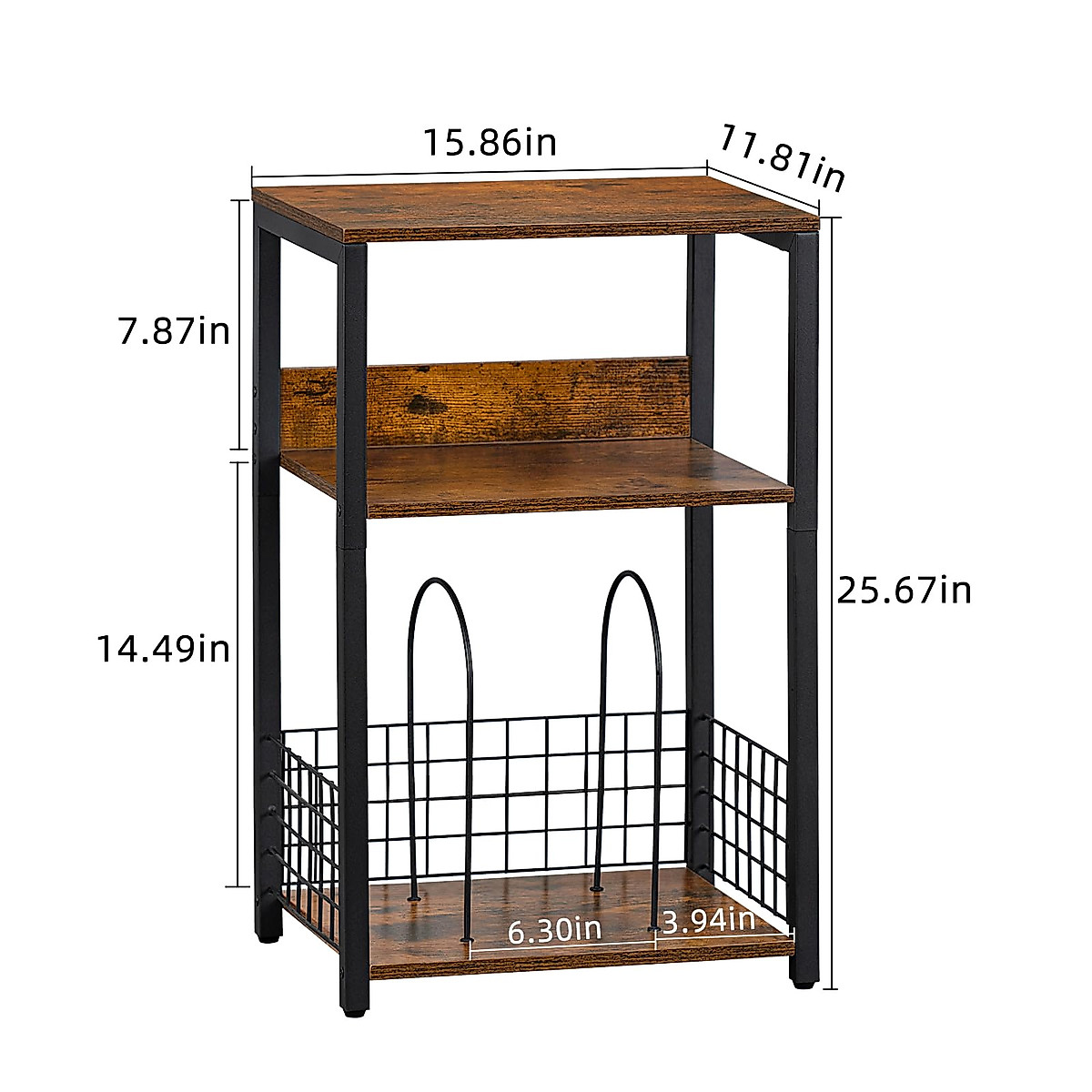 LELELINKY 3 Tier End Table,Record Player Stand with Storage Up to 100 Albums,Turntable Stand for Vinyl,Brown Records Shelf for Living Room Bedroom