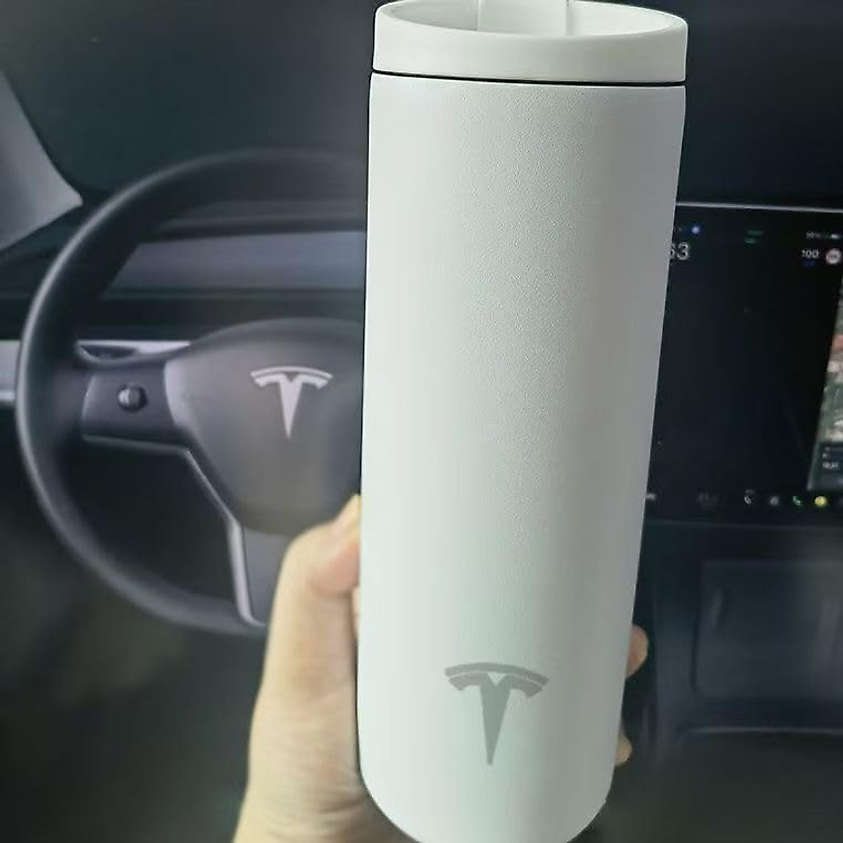 Car Insulated Tumbler for Tesla Model 3 2017-2023, Vacuum Insulated Travel Mug Leak Proof Portable Stainless Steel Insulated Water Bottle for Hot and Cold Beverages