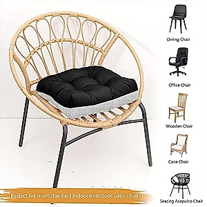 EAIMi Outdoor Chair Cushions - Waterproof Tufted Seat Cushions for Patio Furniture Set of 2 - U Shaped Memory Foam Overstuffed Patio Cushions for Wicker Chair with Round Corner 19"x19"x5", Black