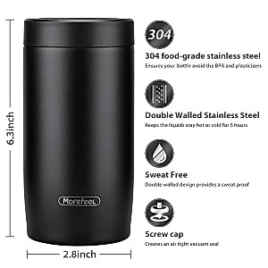 Morefeel 4-in-1 Skinny Can Cooler Double Wall Stainless Steel Insulated Can Holder, Works With 12 Oz Slim Can,Standard Cans,Beer Bottles & As Pint Cups(Black)