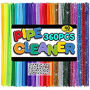 Pllieay [460 Pcs] 360pcs Pipe Cleaners Chenille Stems-40 Assorted Color- with 100 Pieces Wiggle Eyes for Kids Art & Craft Projects DIY Creative Crafting Christmas Decoration(6 mm x 12 Inch)