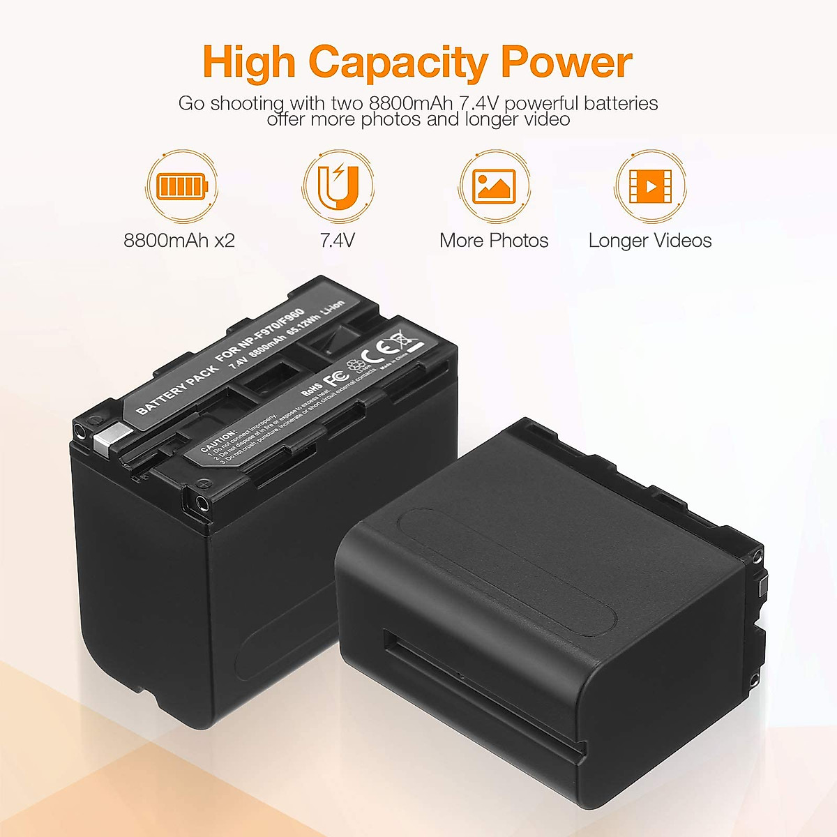 NP-F970 Battery (2-Pack,8800mAh) and Dual USB Charger for Sony NPF970 F75 0F550 F570 F980 F330,Sony Handycams, Sony CCD-SC55,TR516, TR716, TR818, TR910, TR917