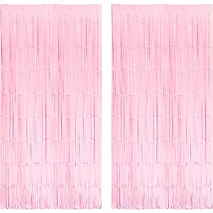 BRAVESHINE Macaron Pink Foil Fringe Curtains Tinsel Backdrop - Photo Booth Streamer Metallic Party Supplies for Girls' Pastel Birthdays Bridal Shower Bachelorette Dount Party Decorations - 2 Pcs