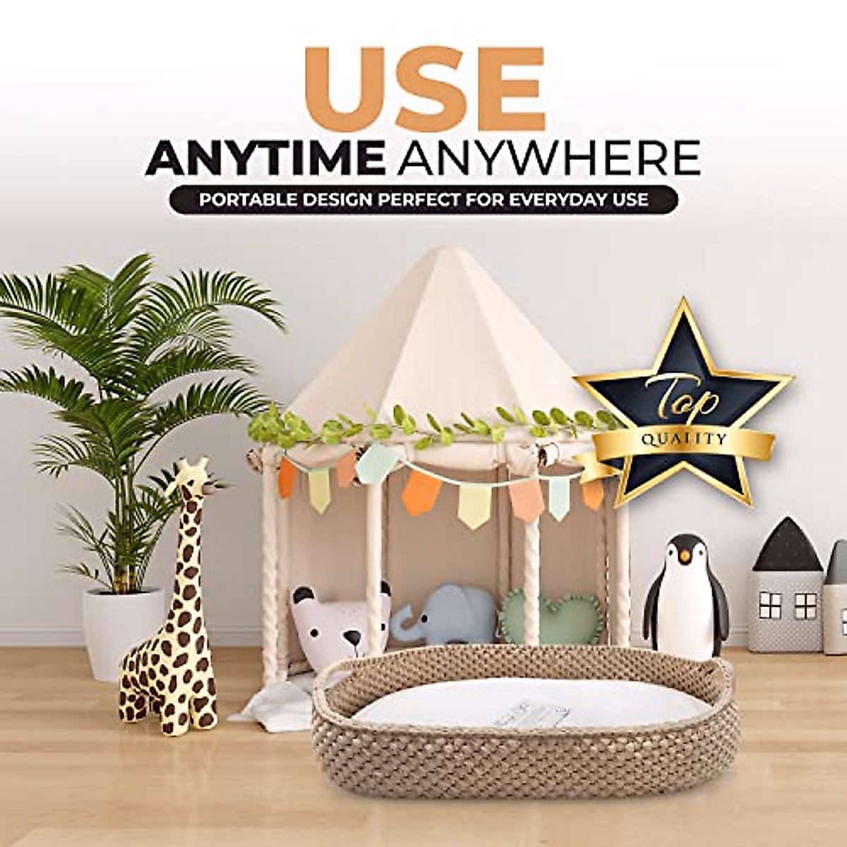 Handmade Baby Changing Basket with a Soft Changing Pad and Waterproof Cover, Cotton Moses Basket, Changing Table Topper for Dresser | Boho Bassinet, Boho Baby Changing Basket,Baby Lounger